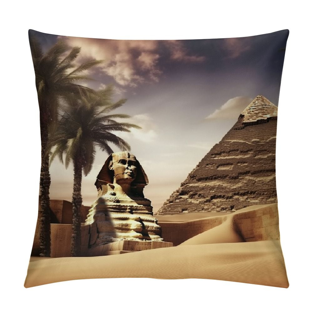 Facannap Sphinx Statue Palm Trees Pyramid Short Plush Pillowcase 1 ...
