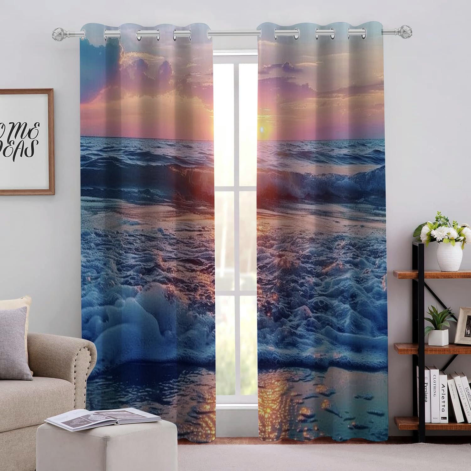 Facannap Sunset Waves Perforated Blackout Curtains 2 Pack - Light ...