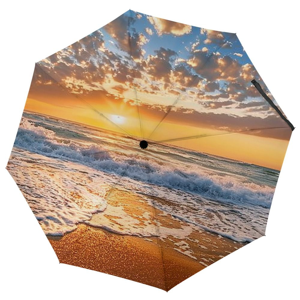 Facannap Sunset Waves Three-Fold Automatic Umbrella for Outdoor ...
