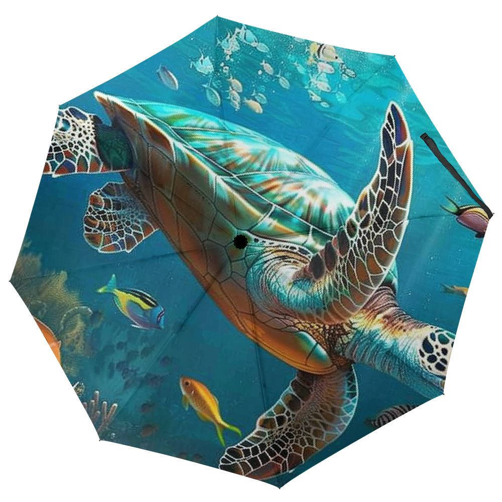 Facannap Turtle Fish Ocean Three-Fold Automatic Umbrella For Outdoor ...