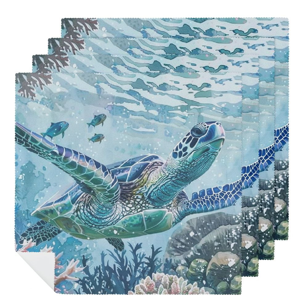 Facannap Turtle Ocean Corals Cloth Napkin Reusable Dinner Napkin for ...