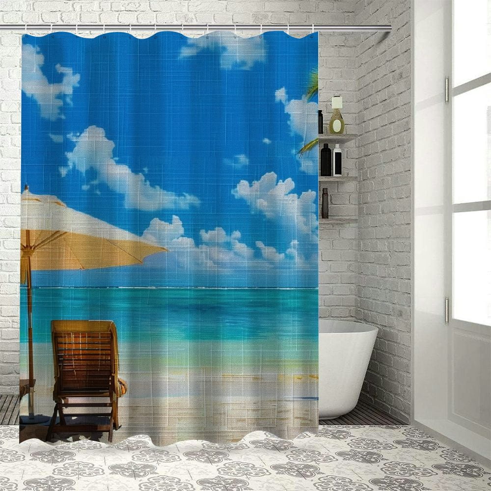 Facannap Umbrella Beach Chairs Shower Curtain 100% Polyester Fabric ...