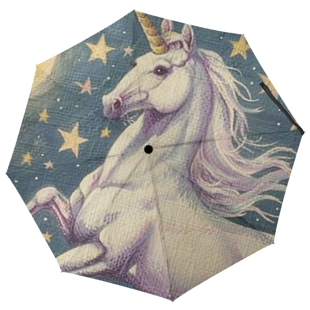Facannap Unicorn Stars Fantasy Three-Fold Umbrella Automatic Open Close ...