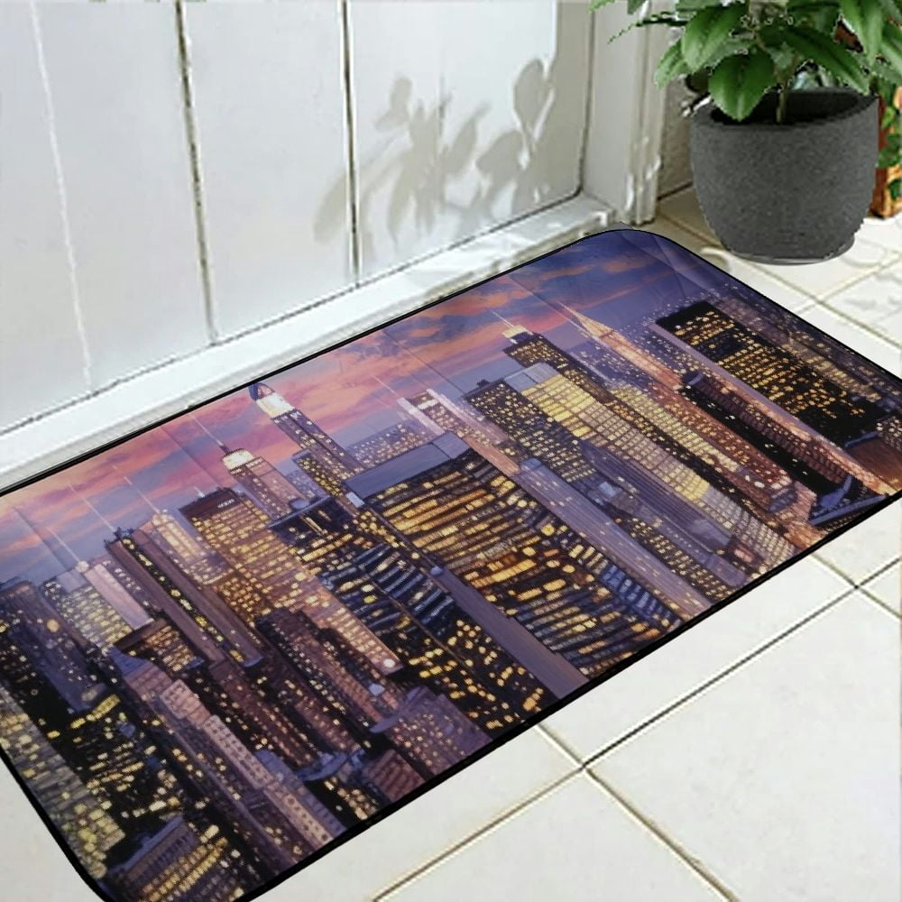 Facannap Urban Skyline Square Felt Floor Mat Outside Entry Yard Patio ...