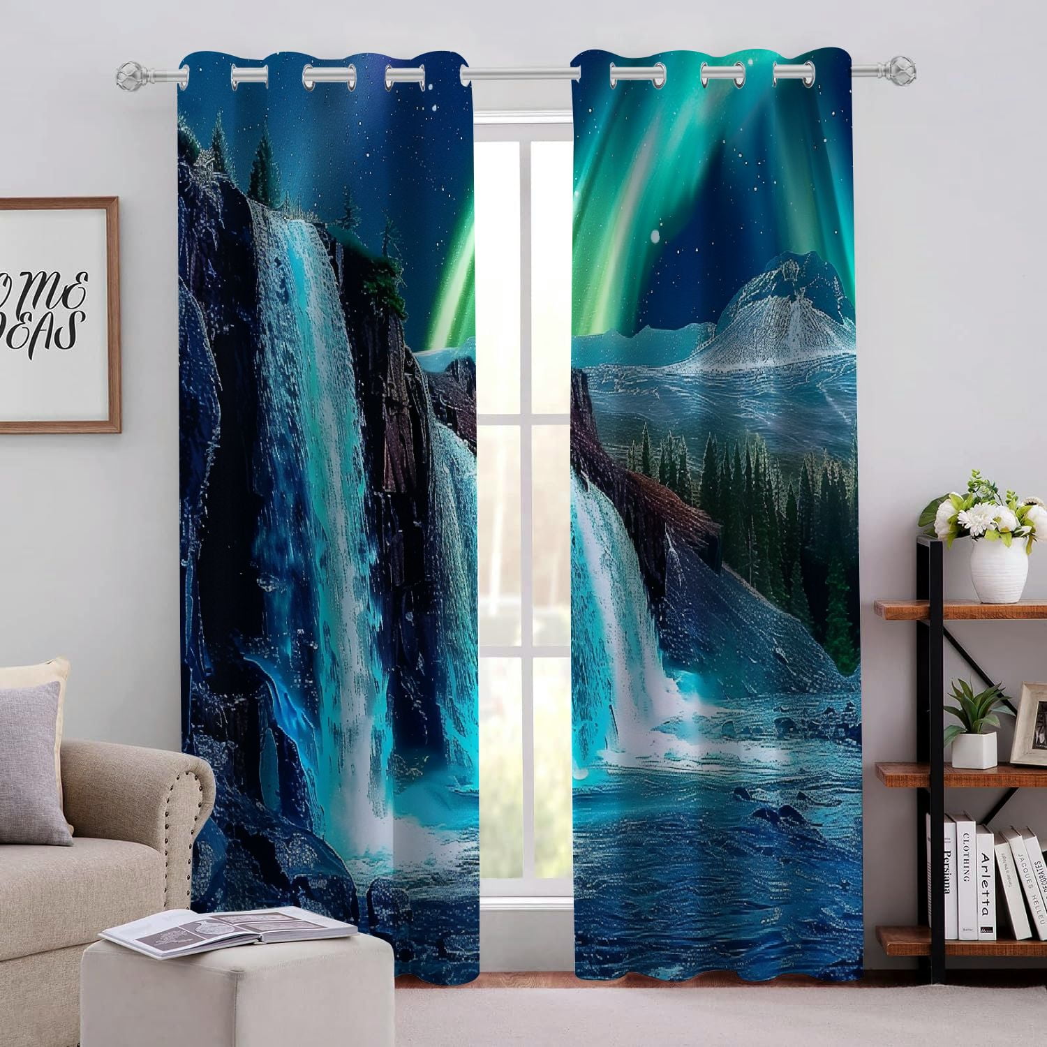 Facannap Waterfall Aurora Light Mountain Forest Perforated Blackout ...