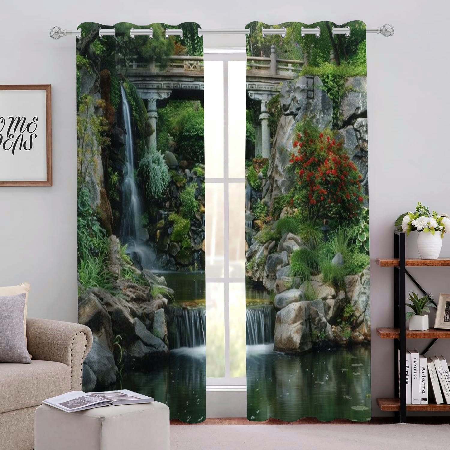 Facannap Waterfall Bridge Garden Perforated Light Blocking Curtains 2 ...