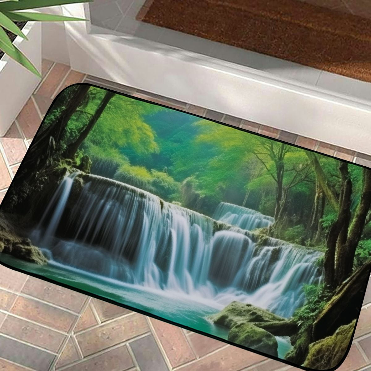Facannap Waterfall Forest Green Sky Square Door Mat Kitchen Floor Mat ...