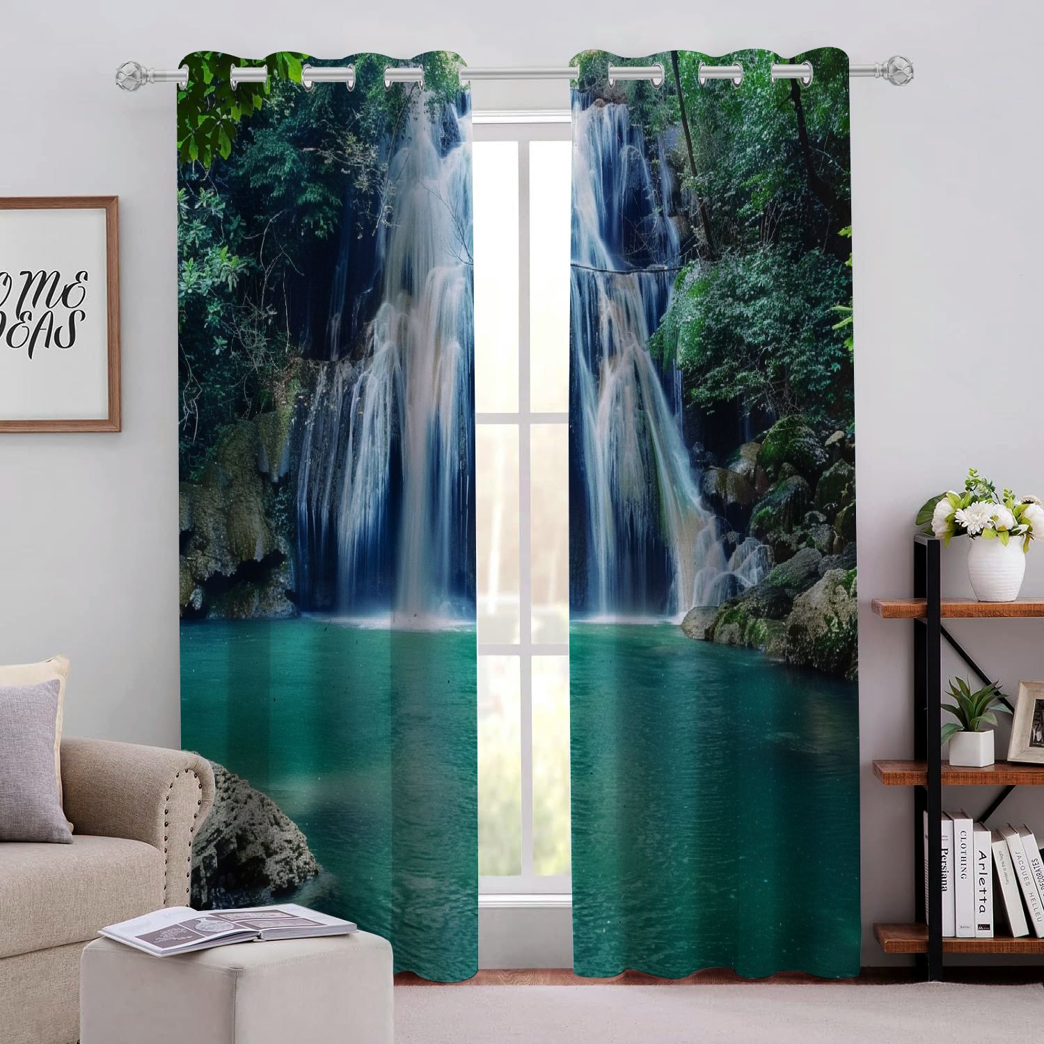 Facannap Waterfall Forest Pool of Water Perforated Blackout Curtains 2 ...