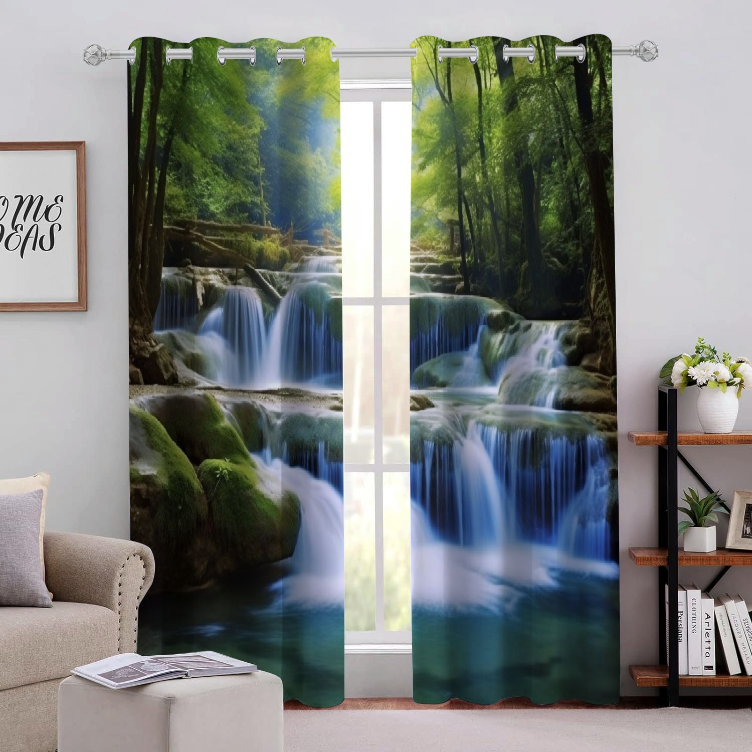 Facannap Waterfall Forest Stream Perforated Blackout Curtains 2-Pack ...