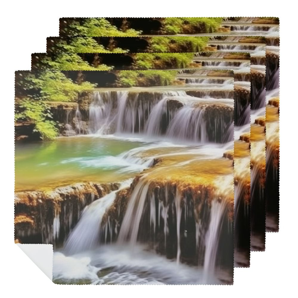 Facannap Waterfall Green Area Impressionist Painting Cloth Napkins for ...