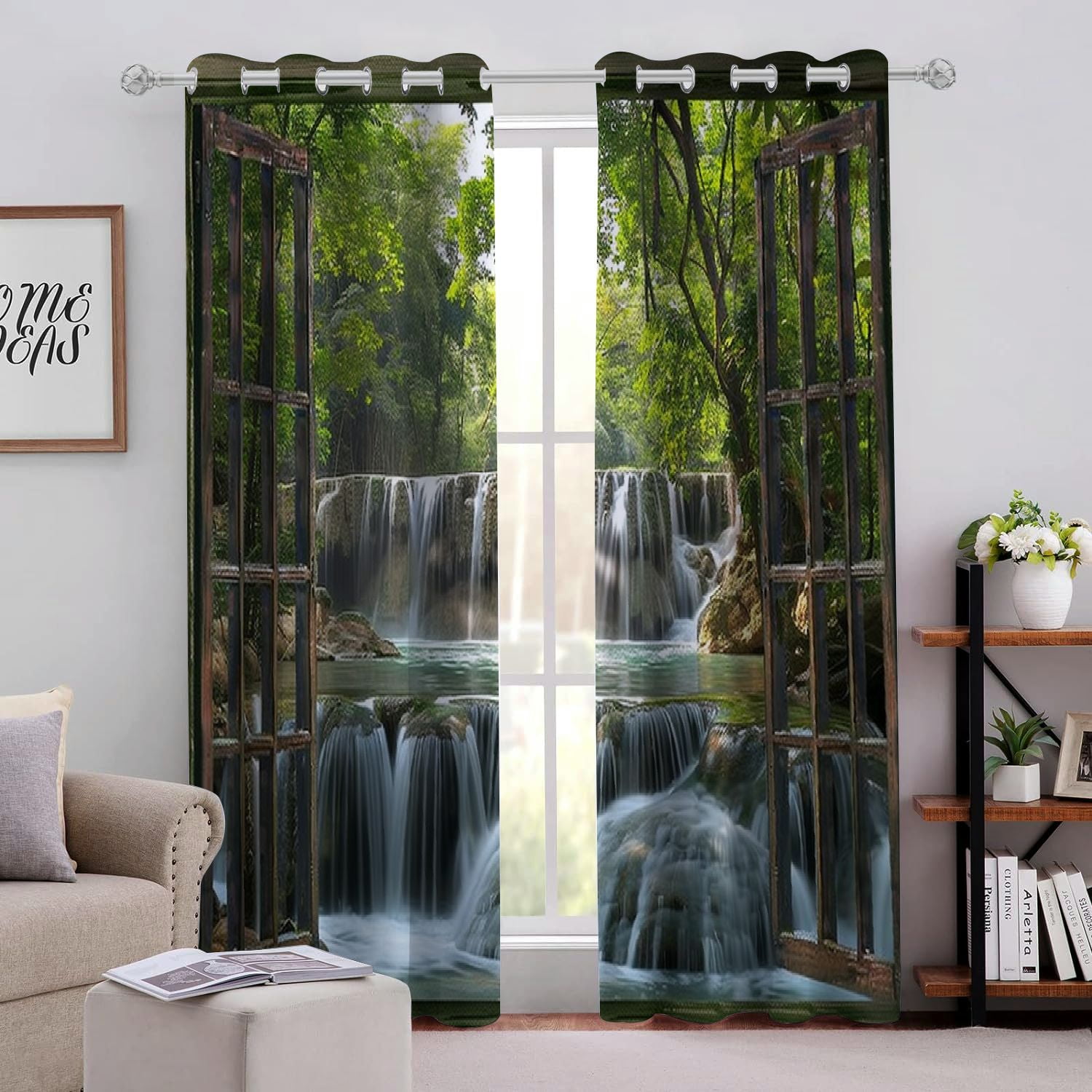 Facannap Waterfall Nature Perforated Blackout Curtains 2-Pack for Home ...