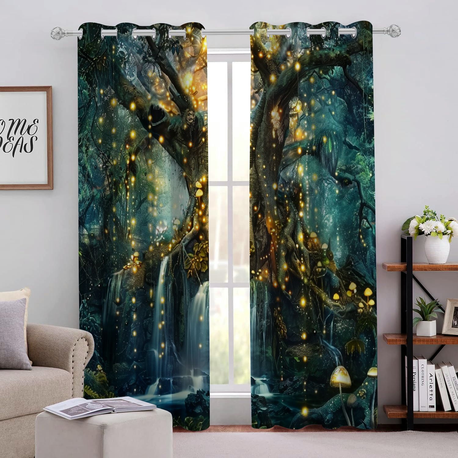 Facannap Waterfall Perforated Blackout Curtains 2-Pack - Light Blocking ...