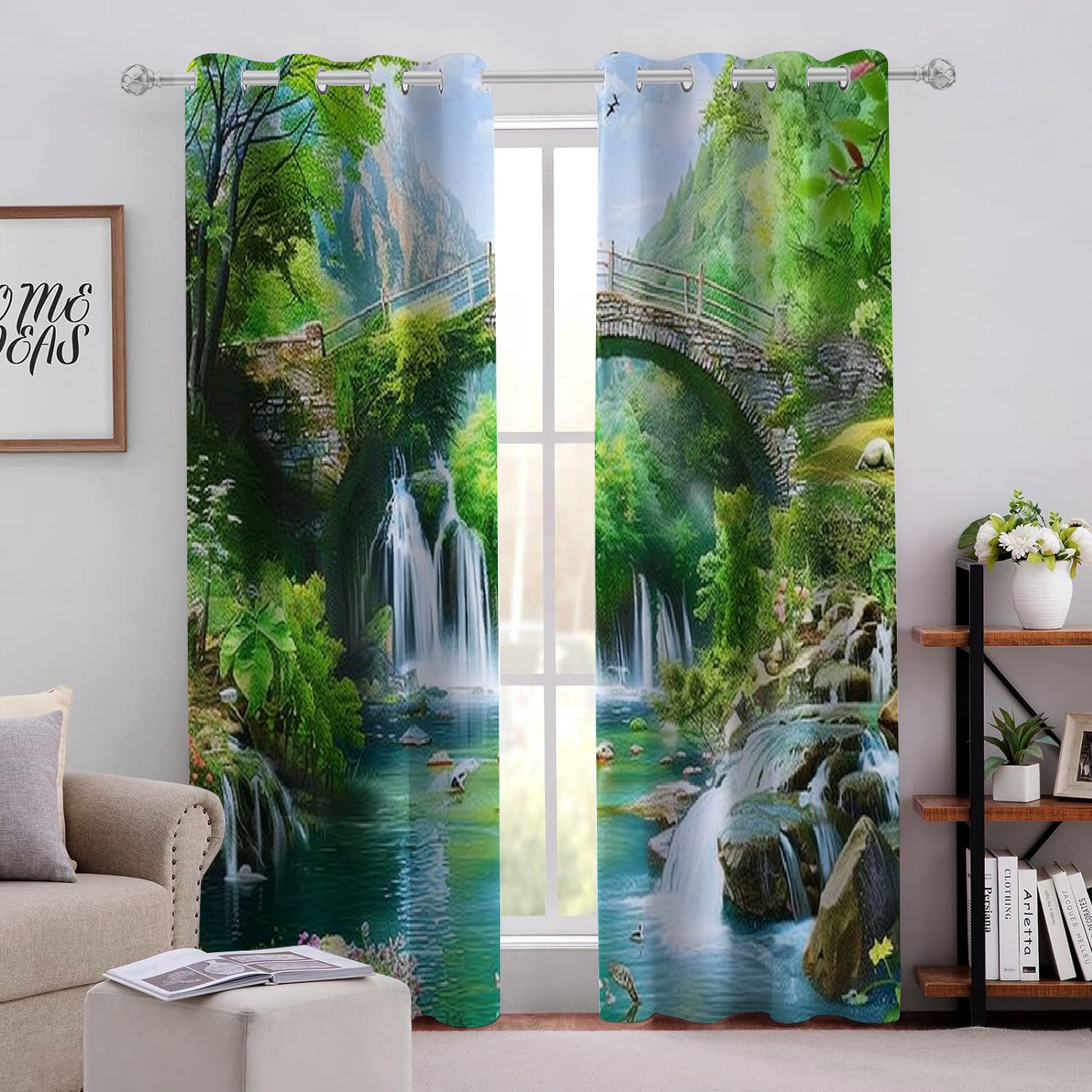 Facannap Waterfall Perforated Blackout Curtains 2-Pack Light Blocking ...