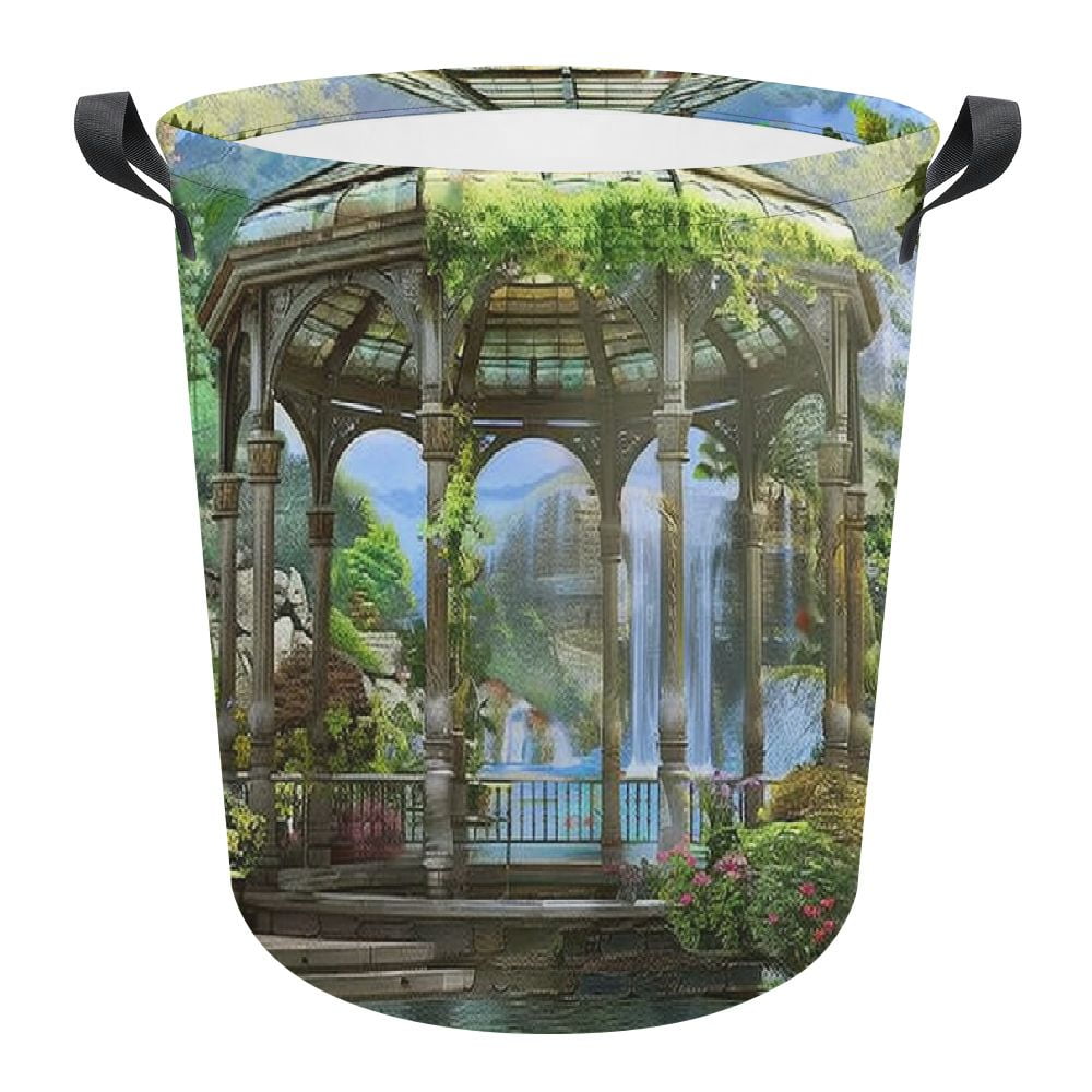 Facannap Waterfall Pond Gazebo Oxford Cloth Laundry Basket for College ...