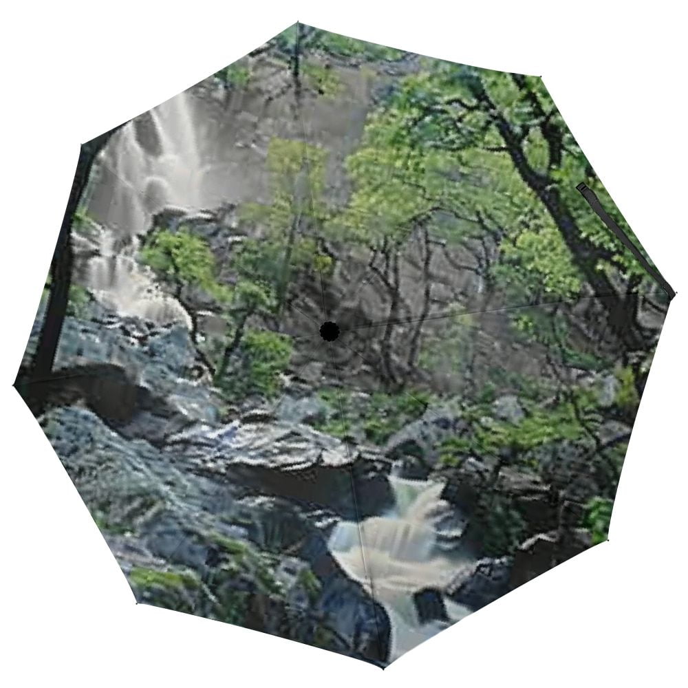 Facannap Waterfall Rocks Forest Three-Fold Automatic Umbrella for ...