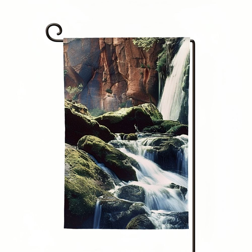 Facannap Waterfall Rocks Moss Garden Flag 12x18in Decorations Burlap ...
