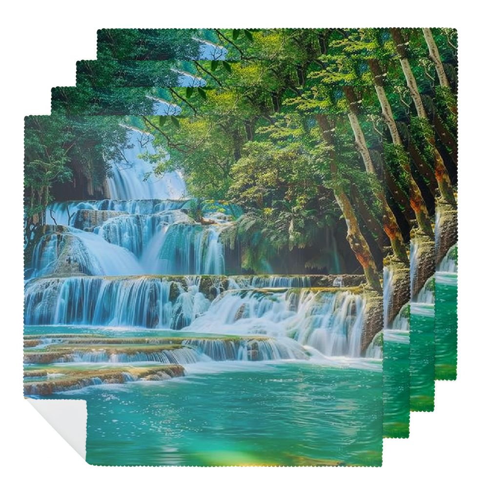 Facannap Waterfall Trees Green Polyester Cloth Napkins for Hotel, Home ...