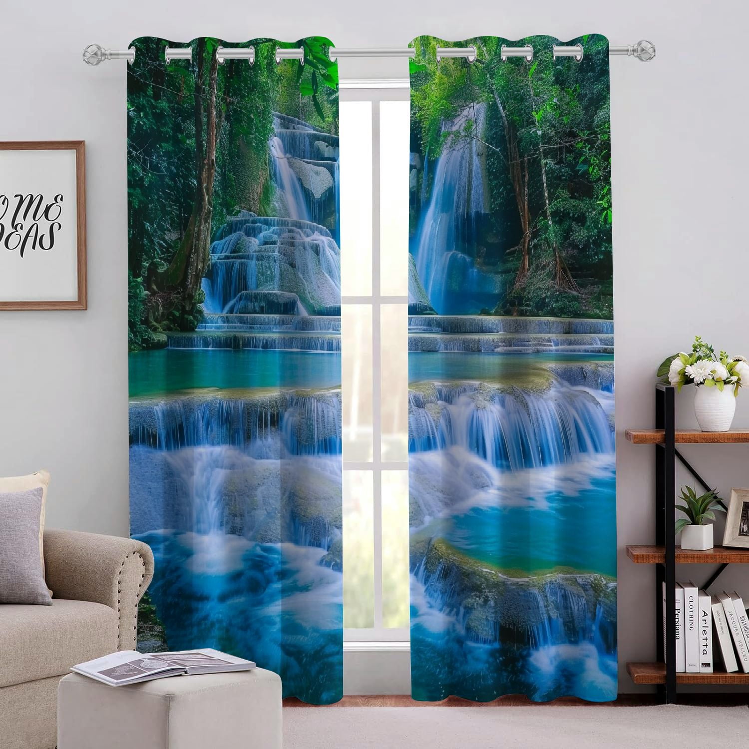 Facannap Waterfall Trees Perforated Blackout Curtains 2-Pack - Elegant ...