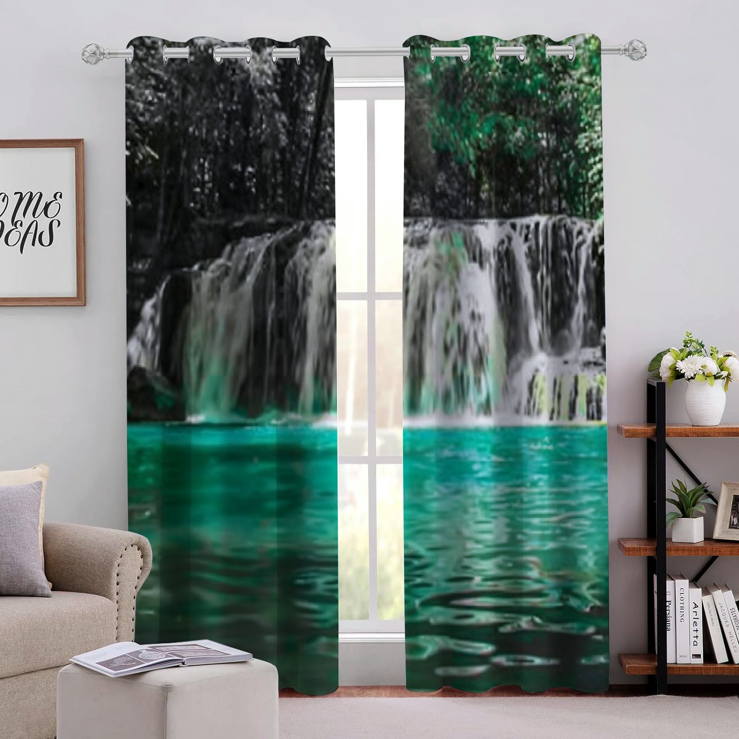 Facannap Waterfall Trees Pool Perforated Blackout Curtains 2-Pack ...