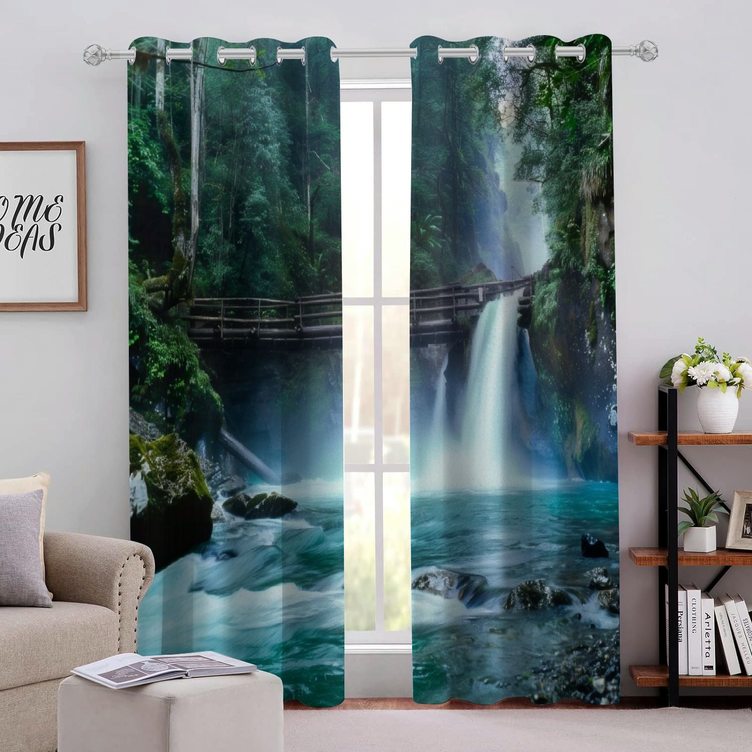 Facannap Waterfall Wooden Bridge River Perforated Blackout Curtains 2 ...