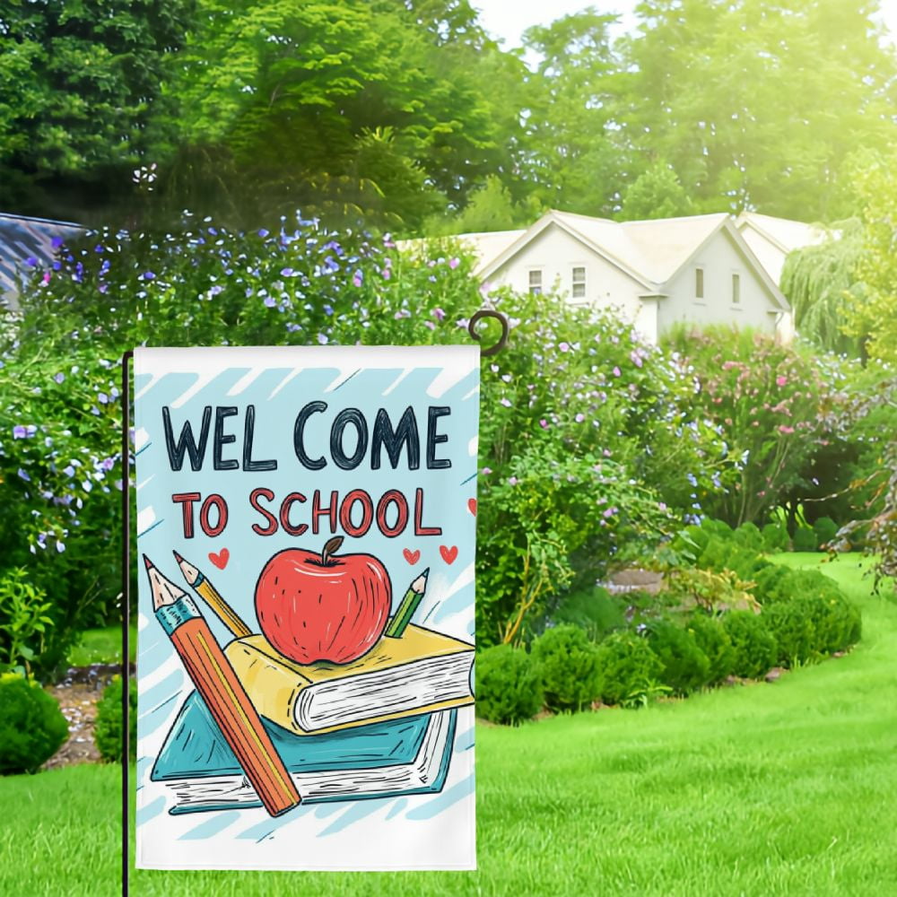 Facannap Welcome to School Garden Flag Burlap Double Sided Vertical ...