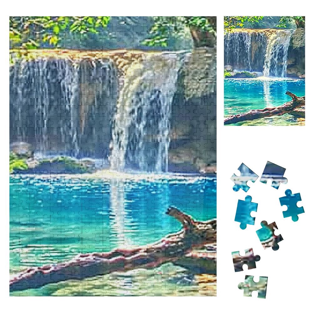 Facannap Wooden Jigsaw Puzzle Waterfall Fallen Tree Branch Blue Pool of ...