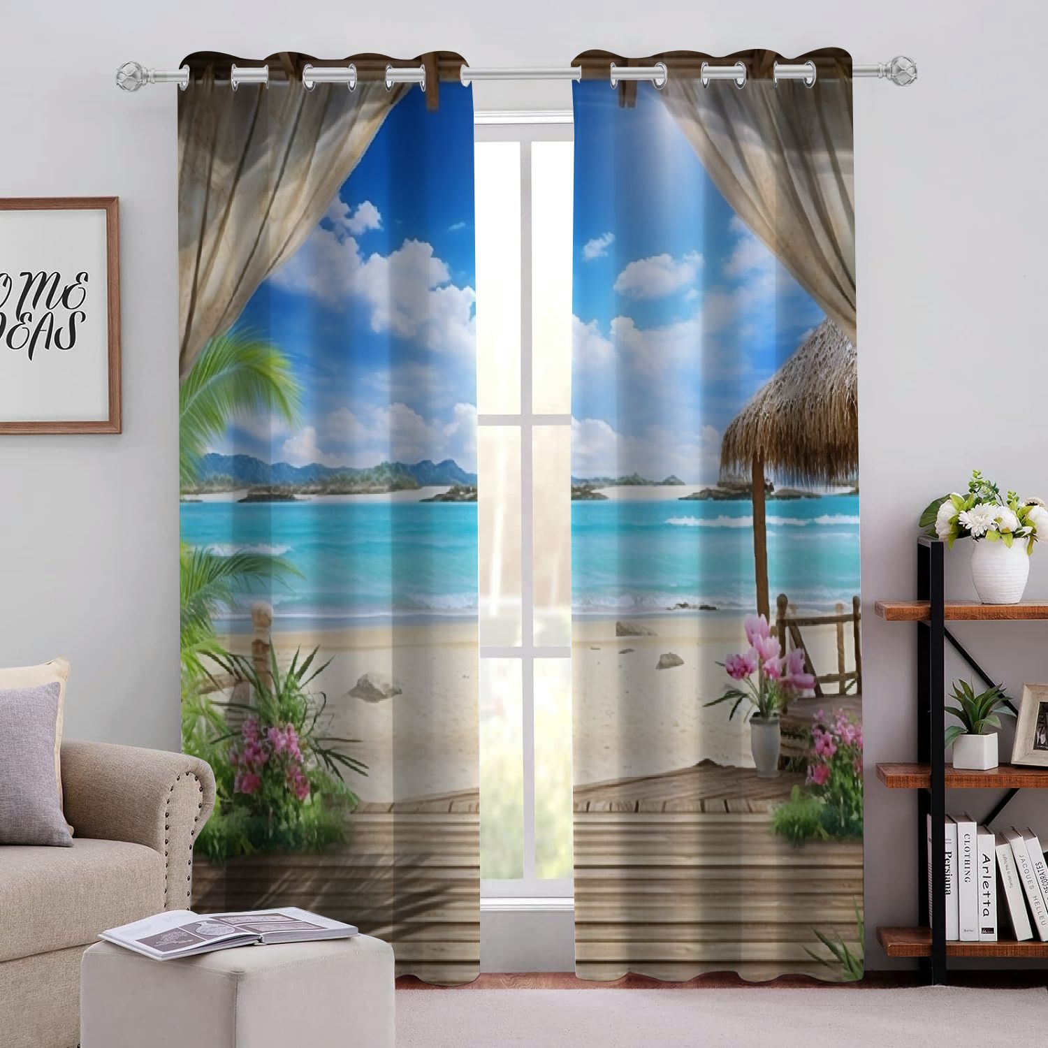 Facannap Wooden Walkway Perforated Blackout Curtains 2-Pack - Light ...