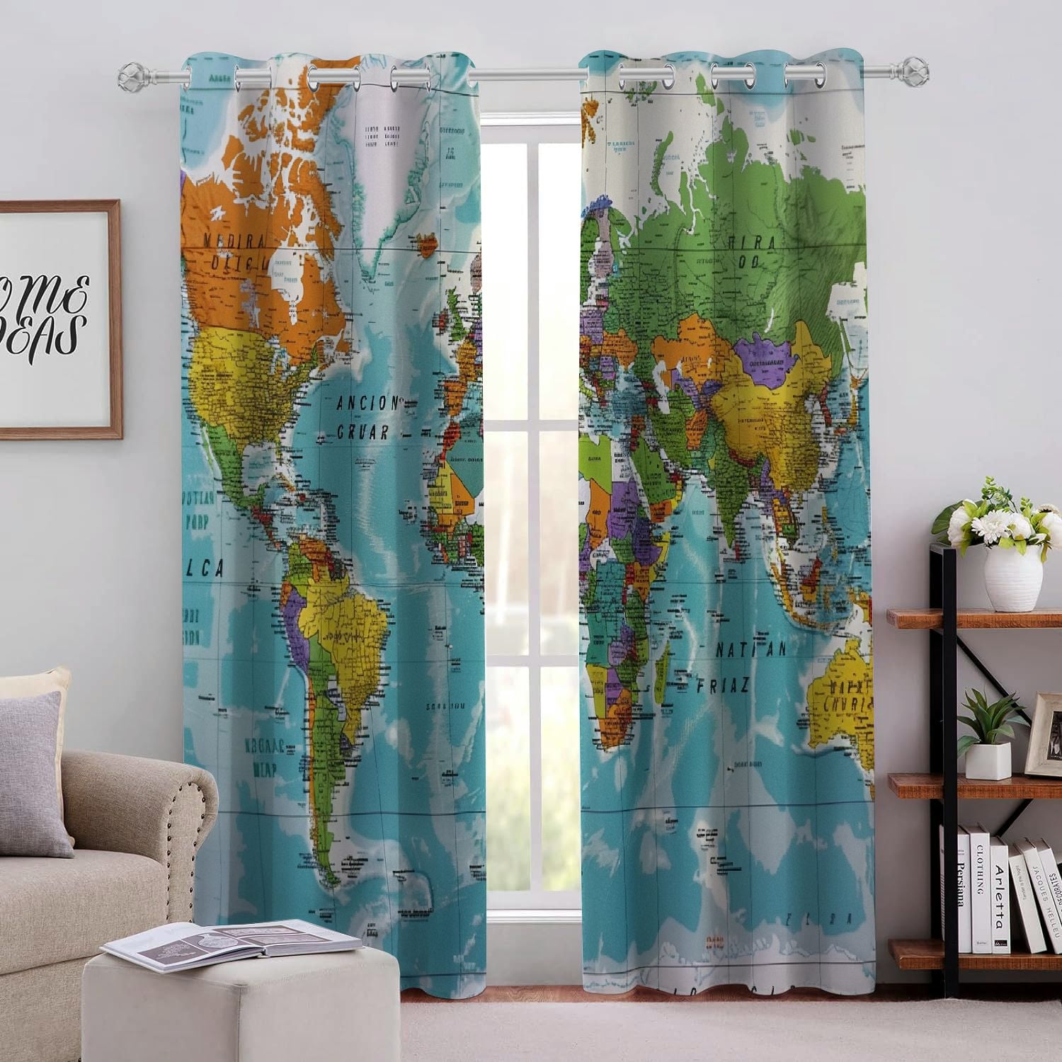 Facannap World Map Countries Puzzle Perforated Light Blocking Curtains ...
