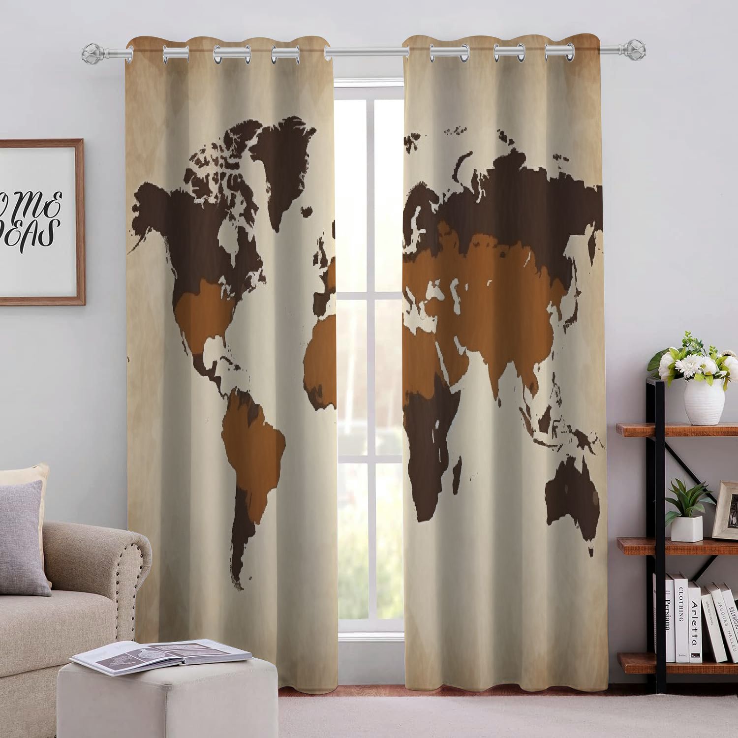 Facannap World Map Grunge Perforated Blackout Curtains 2-Pack ...