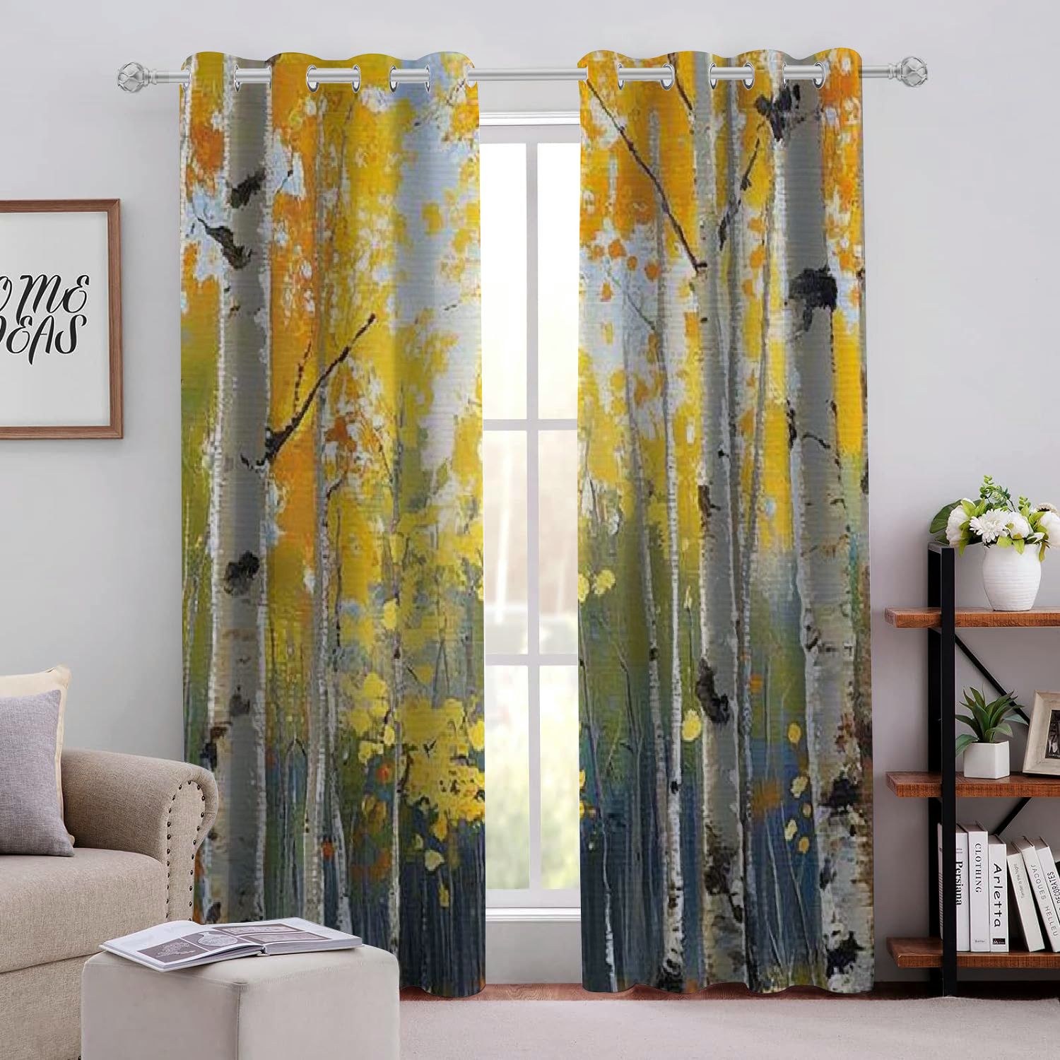 Facannap Yellow Leaves Perforated Blackout Curtains 2-Pack - Light ...