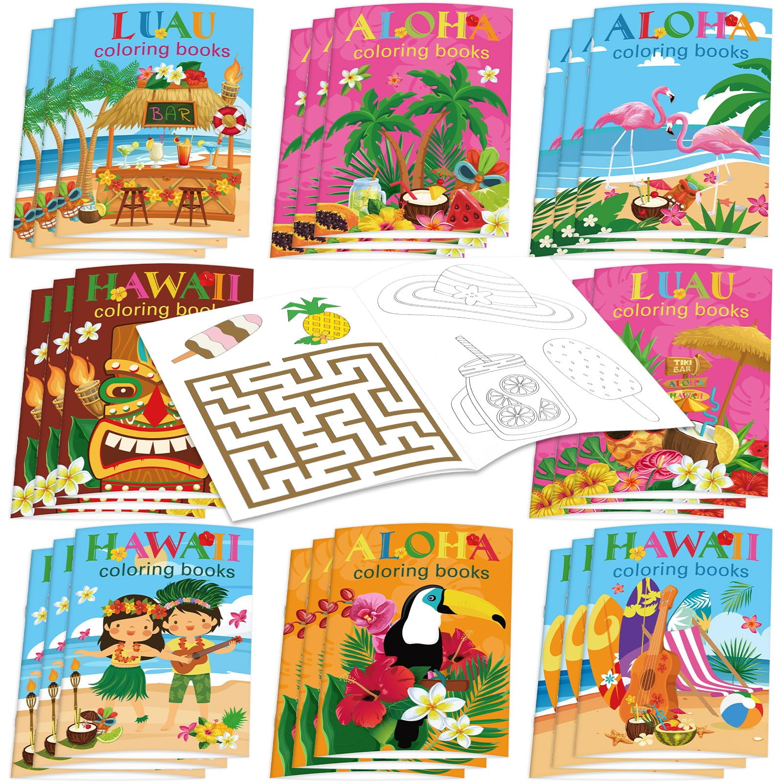 Faccito 24 PcsEGSC Summer Coloring Hawaiian Luau Coloring Bulk Hawaii ...