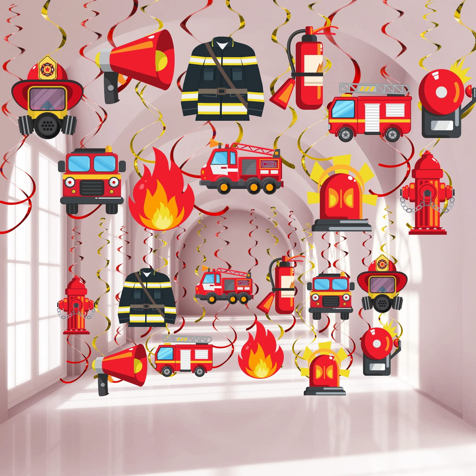 Faccito 30 Pieces Fire Truck Hanging Swirl Decorations Firetruck ...