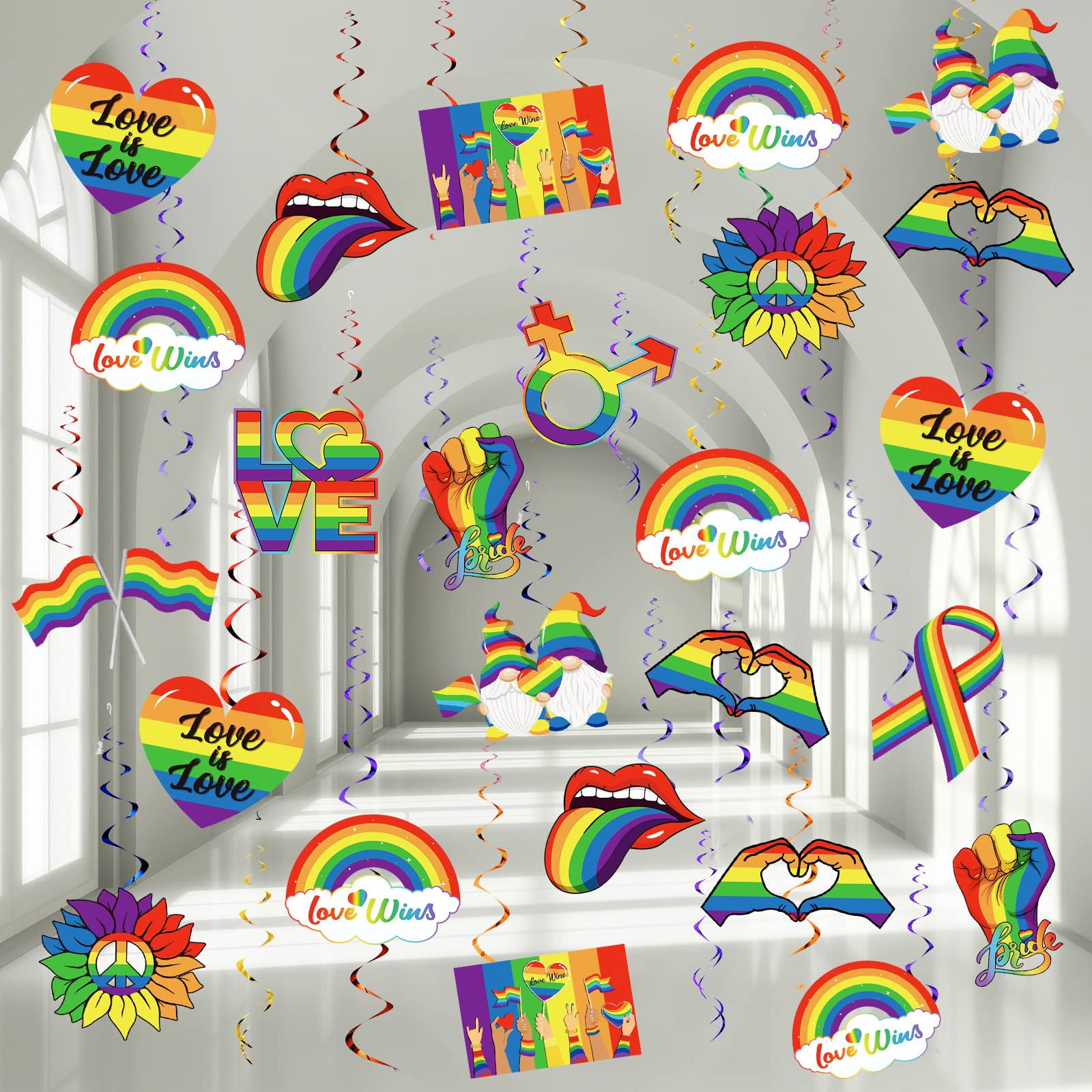 Faccito 54 PcsUMRT Day Rainbow Hanging Swirls Decor Ceiling Hanging ...