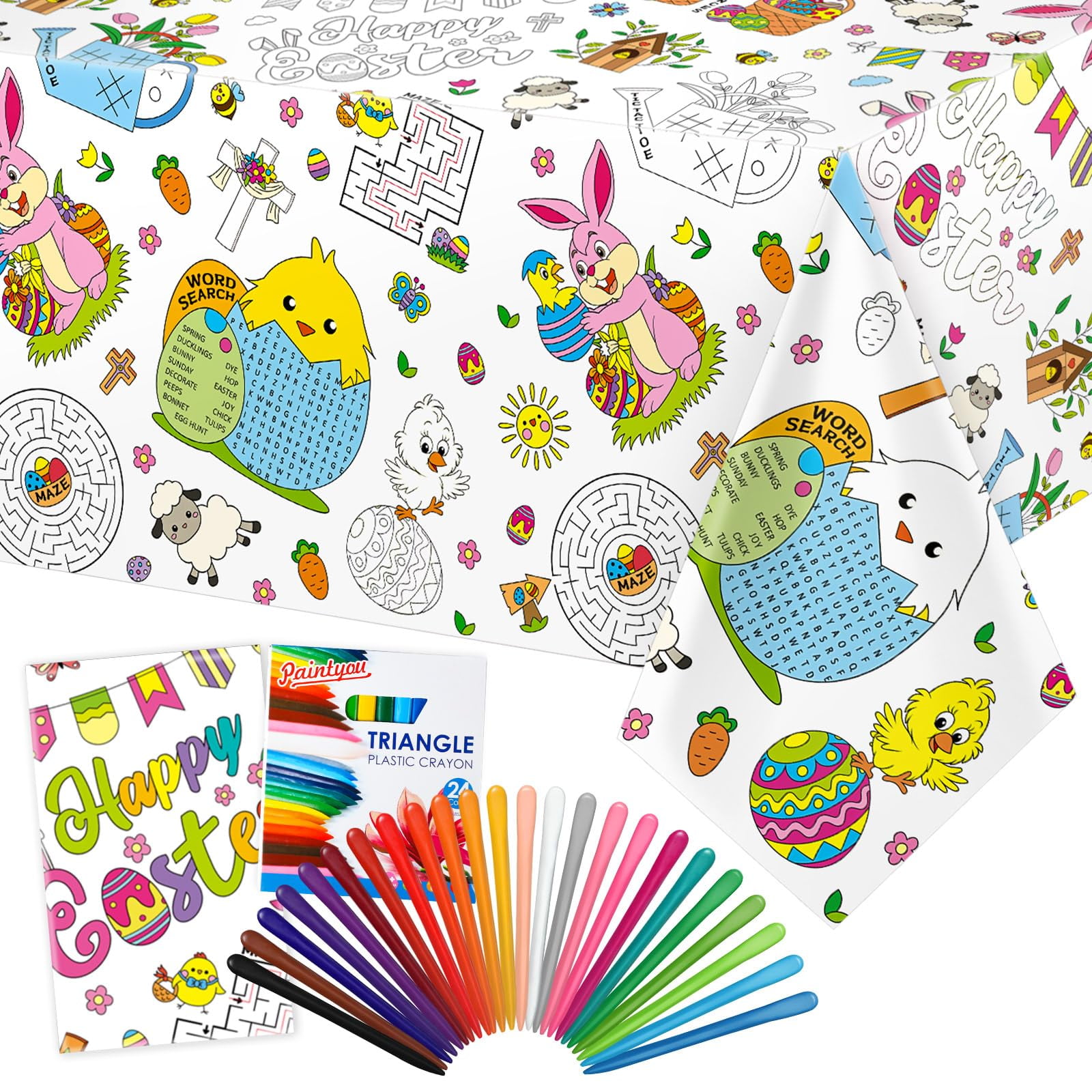 Faccito Easter Coloring Tablecloth DHF10 108 x 54 Inch Easter Bunny Egg ...