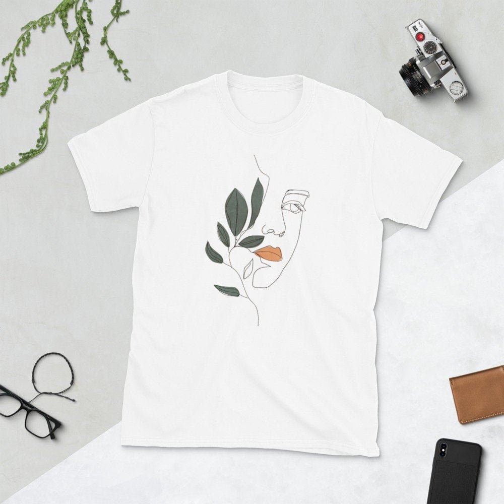 Face Abstract and Floral Drawing T shirt - Feminine Flowers - Line Art ...