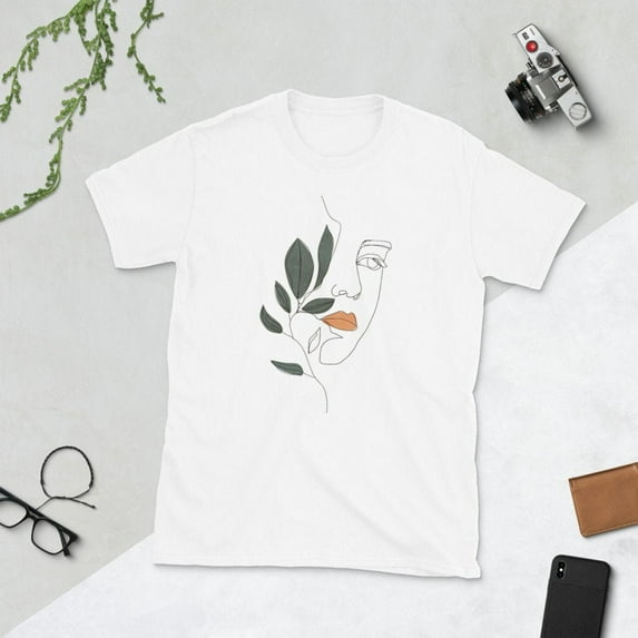 Face Abstract and Floral Drawing T shirt - Feminine Flowers - Line Art ...