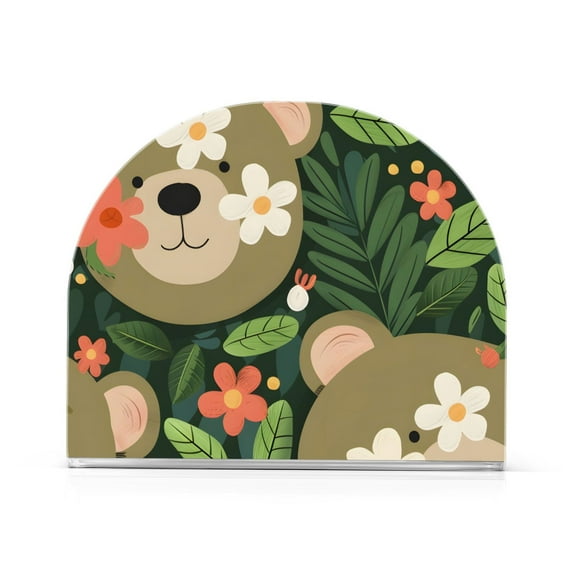 Face Bear and Flowers Leaves Napkin Holder for Table Clear Napkin Stand ...