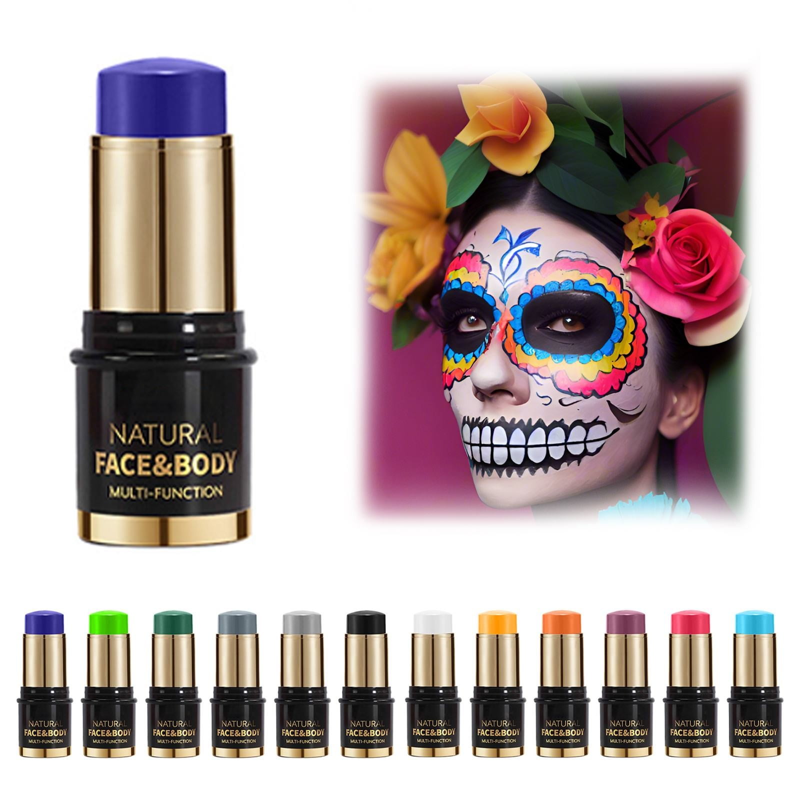 Face Body Paint Sticks Kit, 12 Color Based Face Painting Fluorescent ...