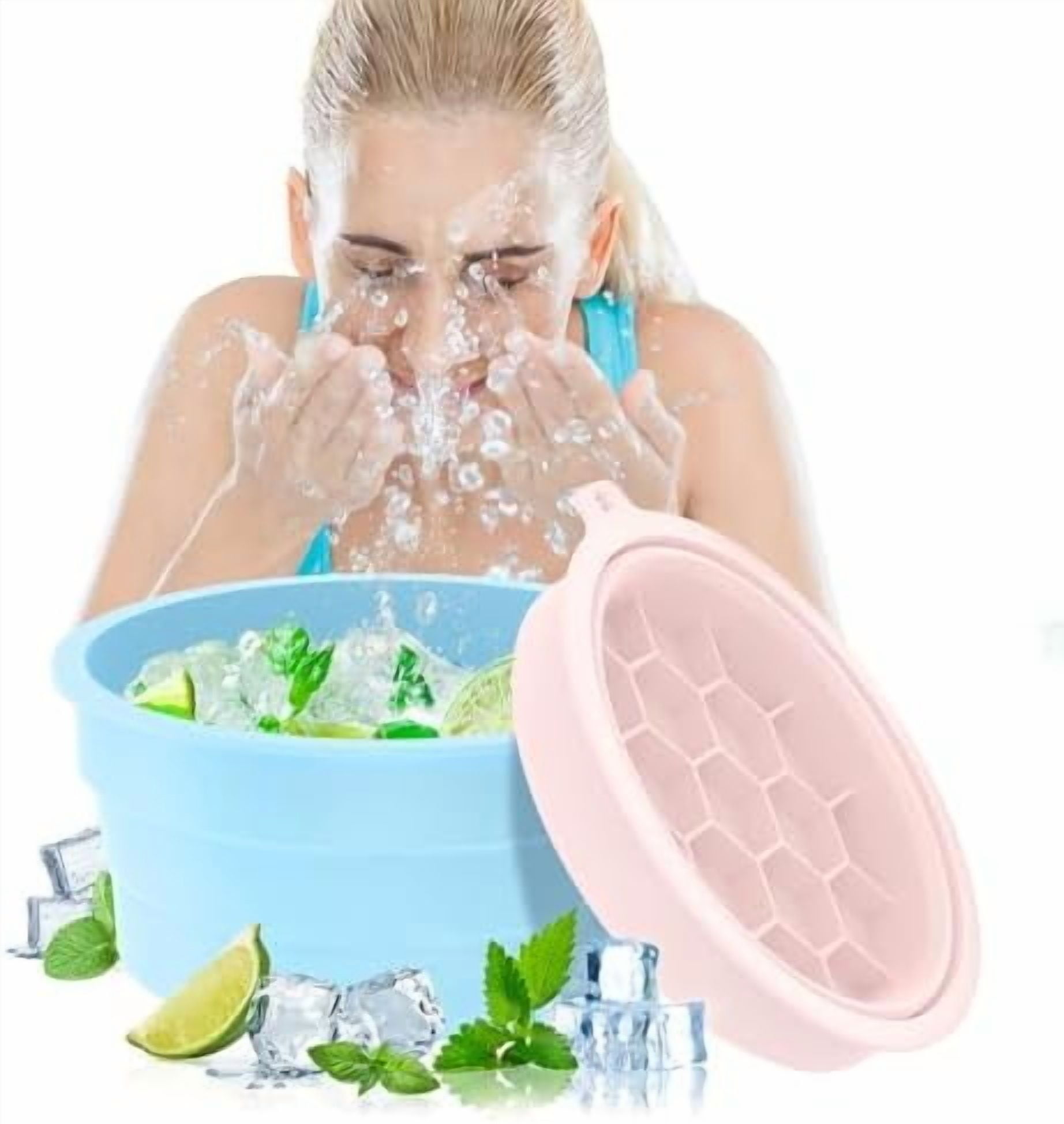 Face Bowl for Ice with Built-In Icetray, 2Pcs Foldable and Portable Ice ...