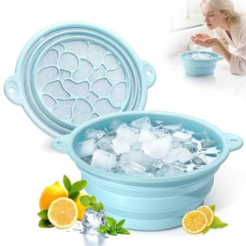 Face Bowl for Ice with Built-in Ice Tray – Collapsible Silicone Facial ...