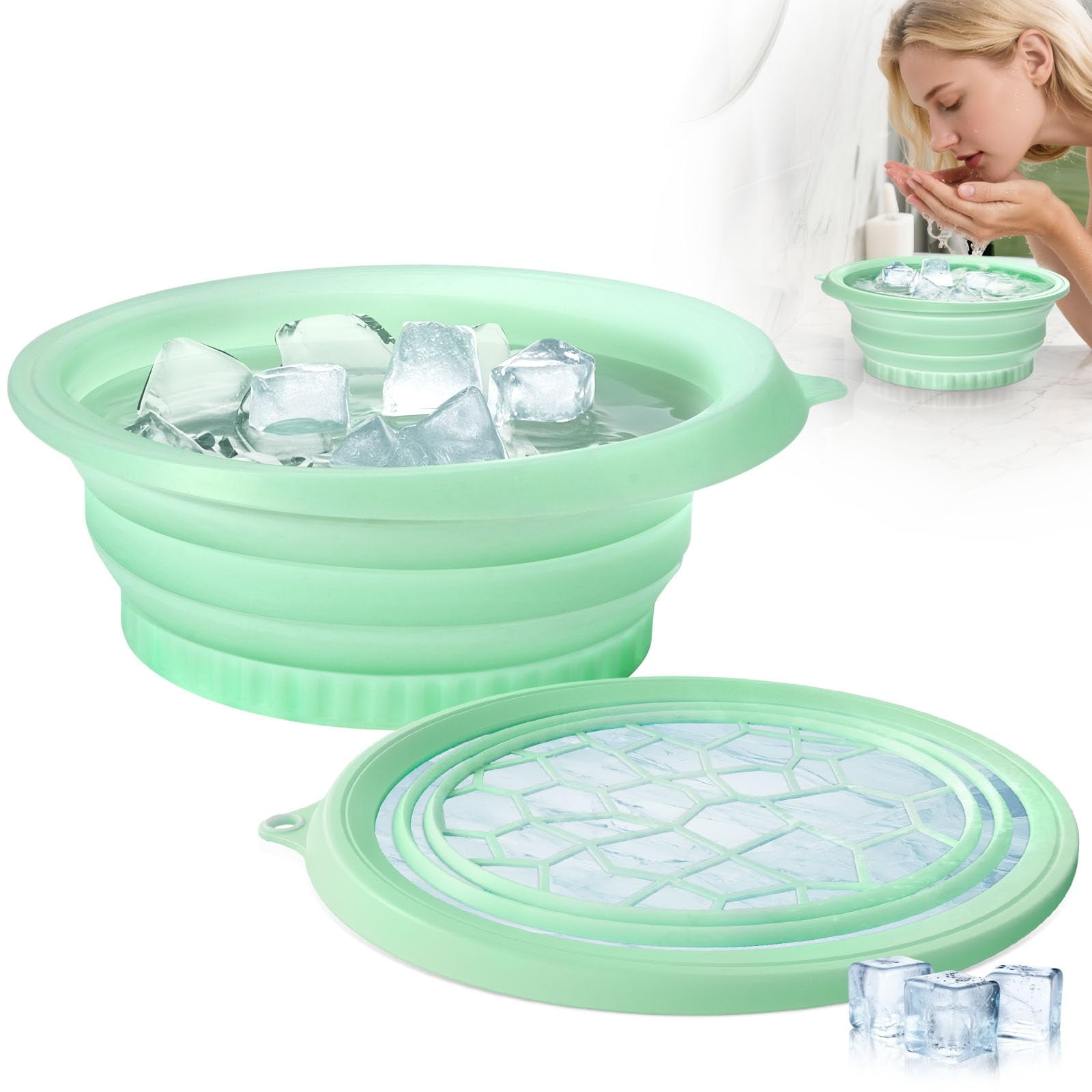 Face Bowl for Ice with Built-in Ice Tray Collapsible Silicone Facial ...