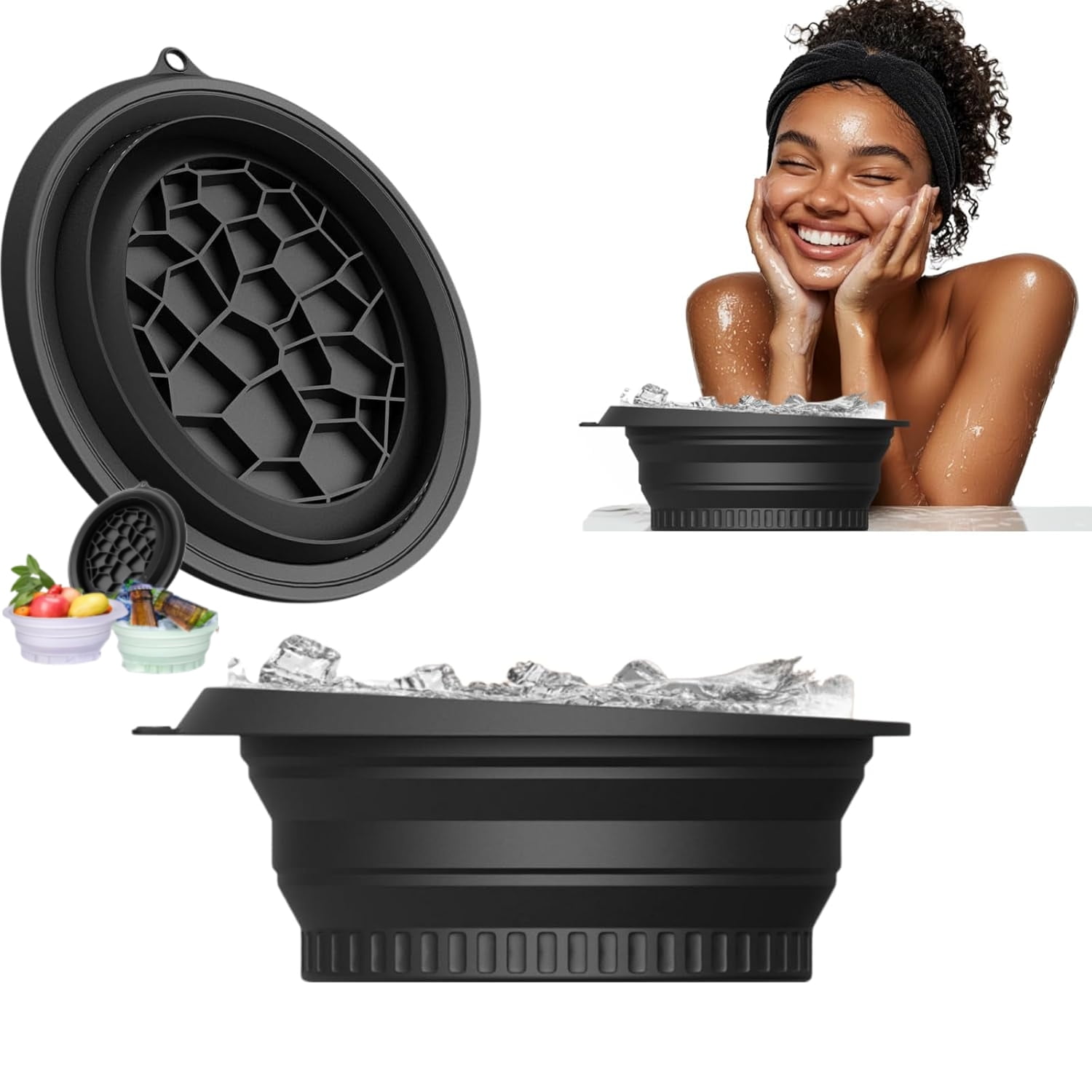 Face Bowl for Ice - Portable Silicone Foldable Facial Ice Bath Bowl ...