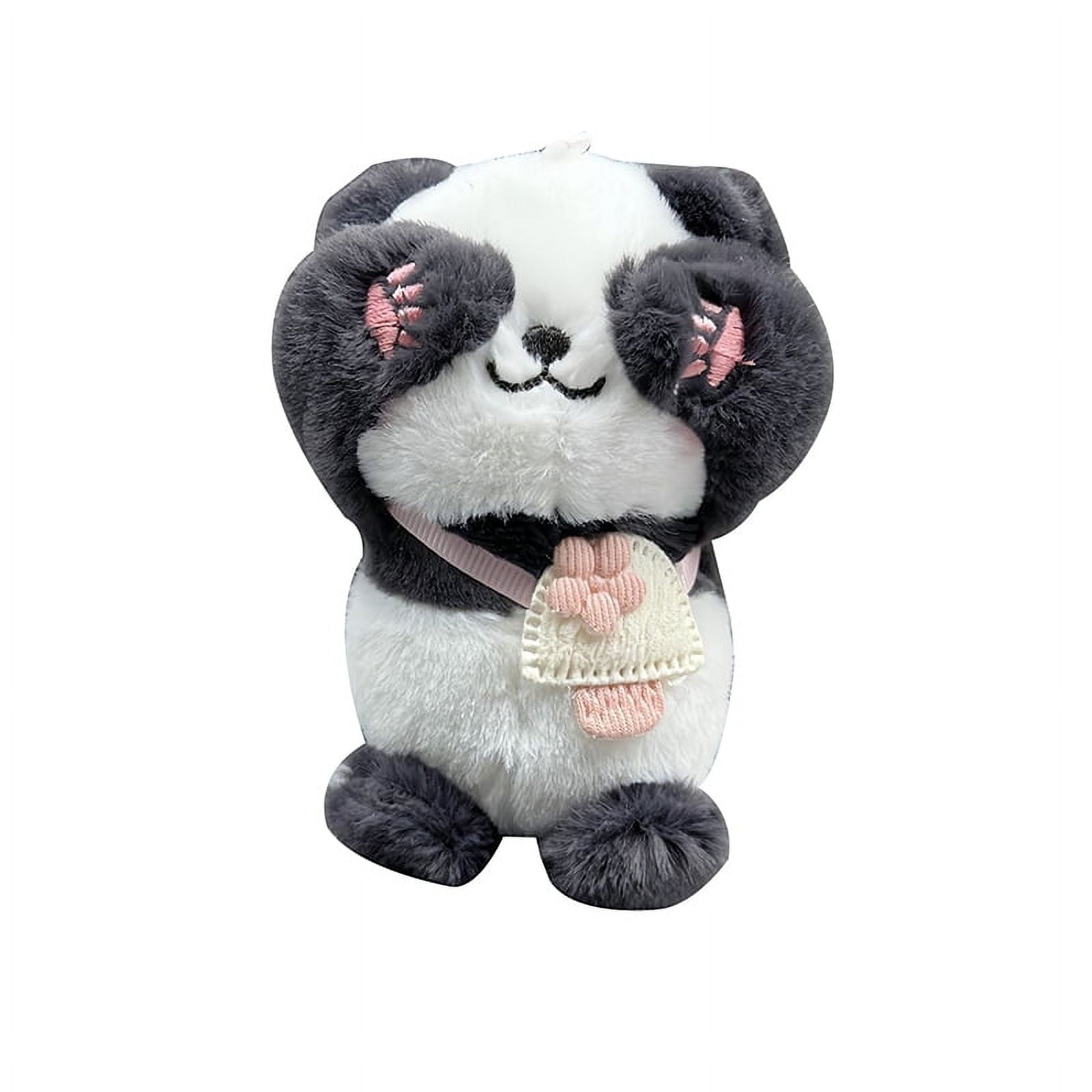 Face Covering Panda Plush Keychain Cartoon Kawaii Animal Soft Stuffed ...
