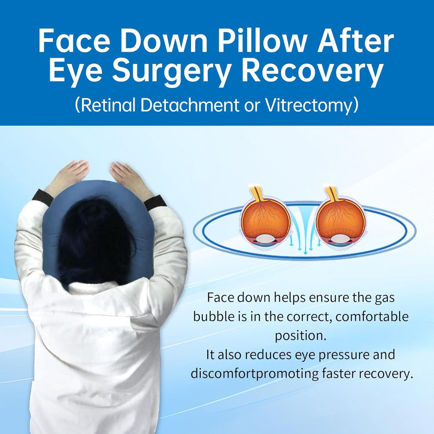 Face Down Pillow for Eye Surgery Recovery - Blue Massage Headrest for ...