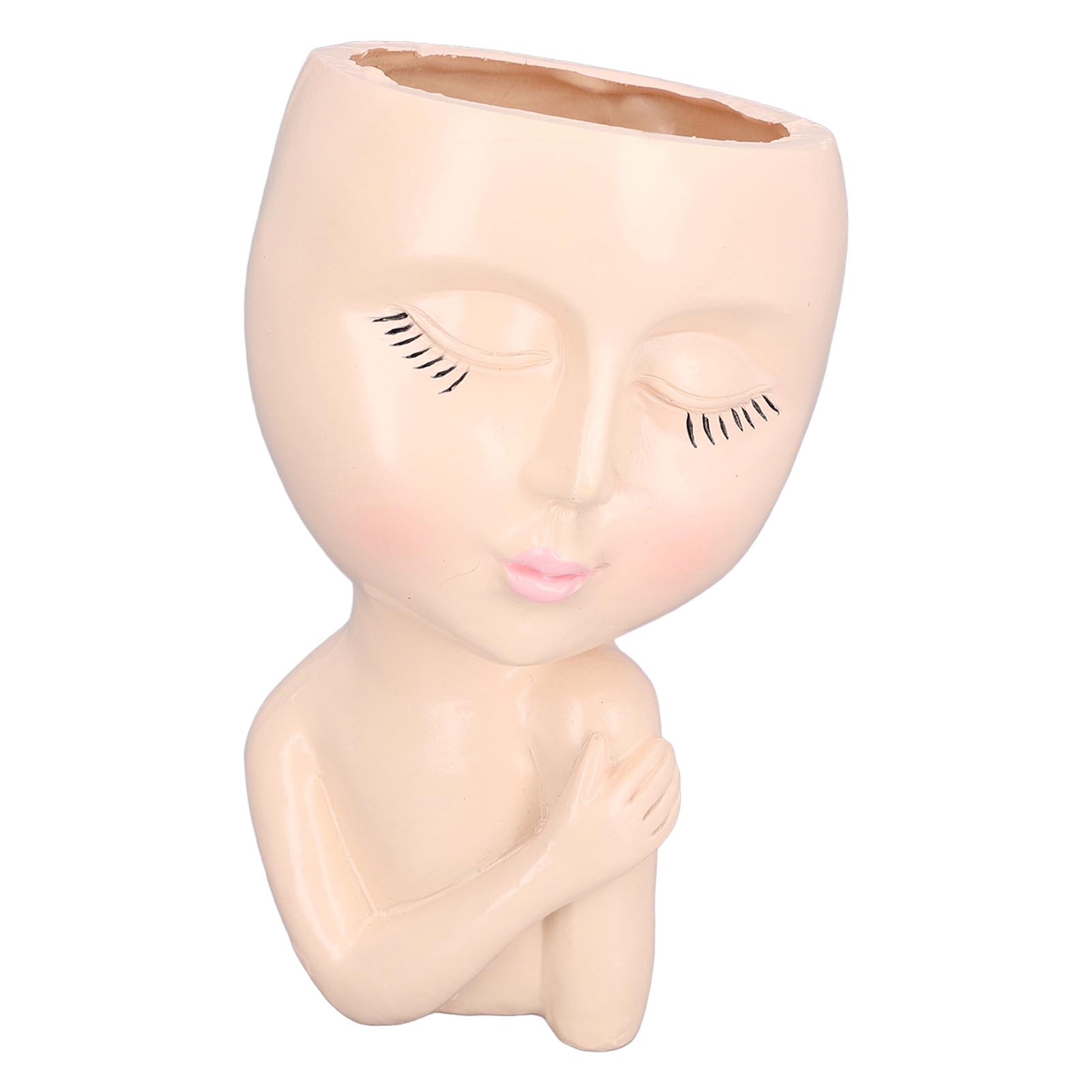 Face Flower Pot Eyes Closing Girl High Density Resin Drainage Hole ...