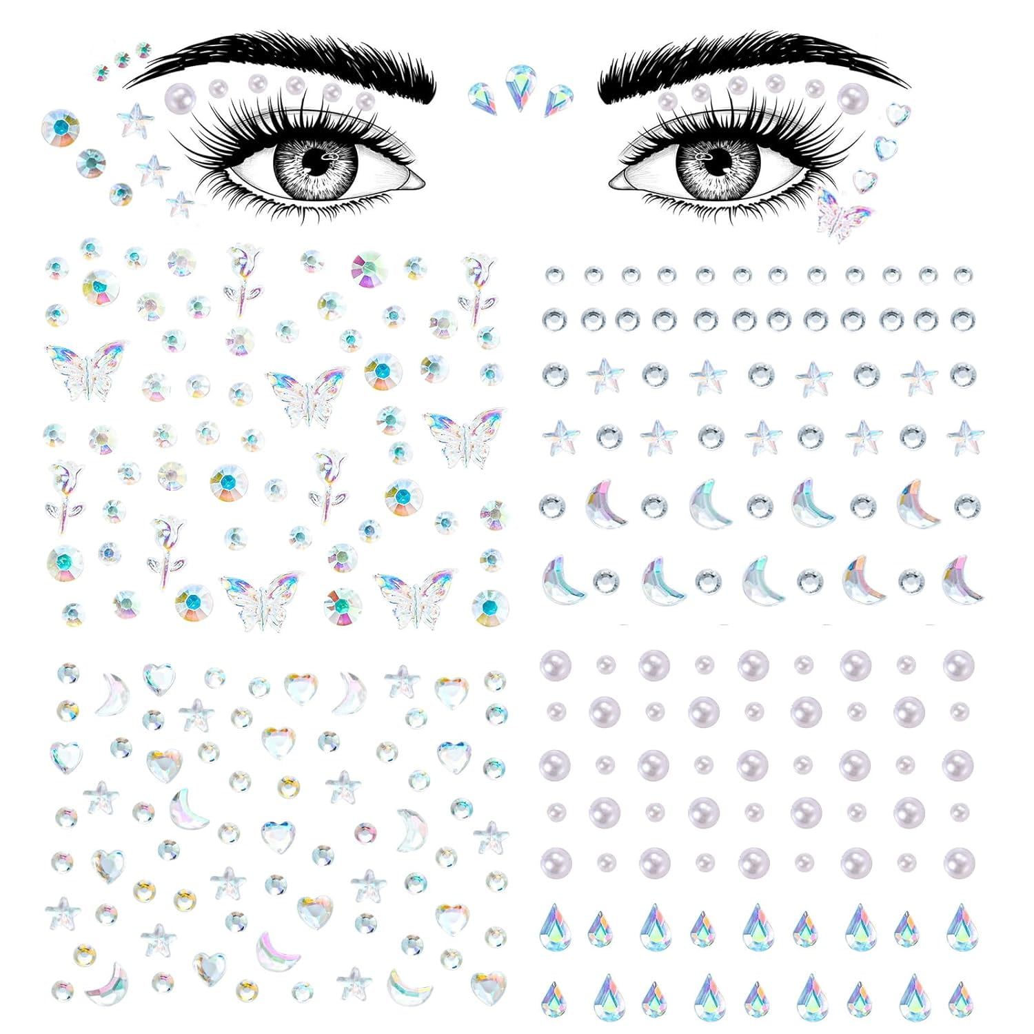 Face Gems Self Adhesive Face Rhinestones Stick On for Hair Gems Makeup ...