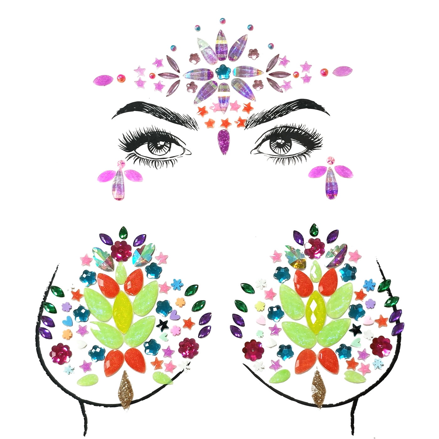 Face Gems Stickers Body Jewelry Stickers Crystal Tattoo Stickers for ...