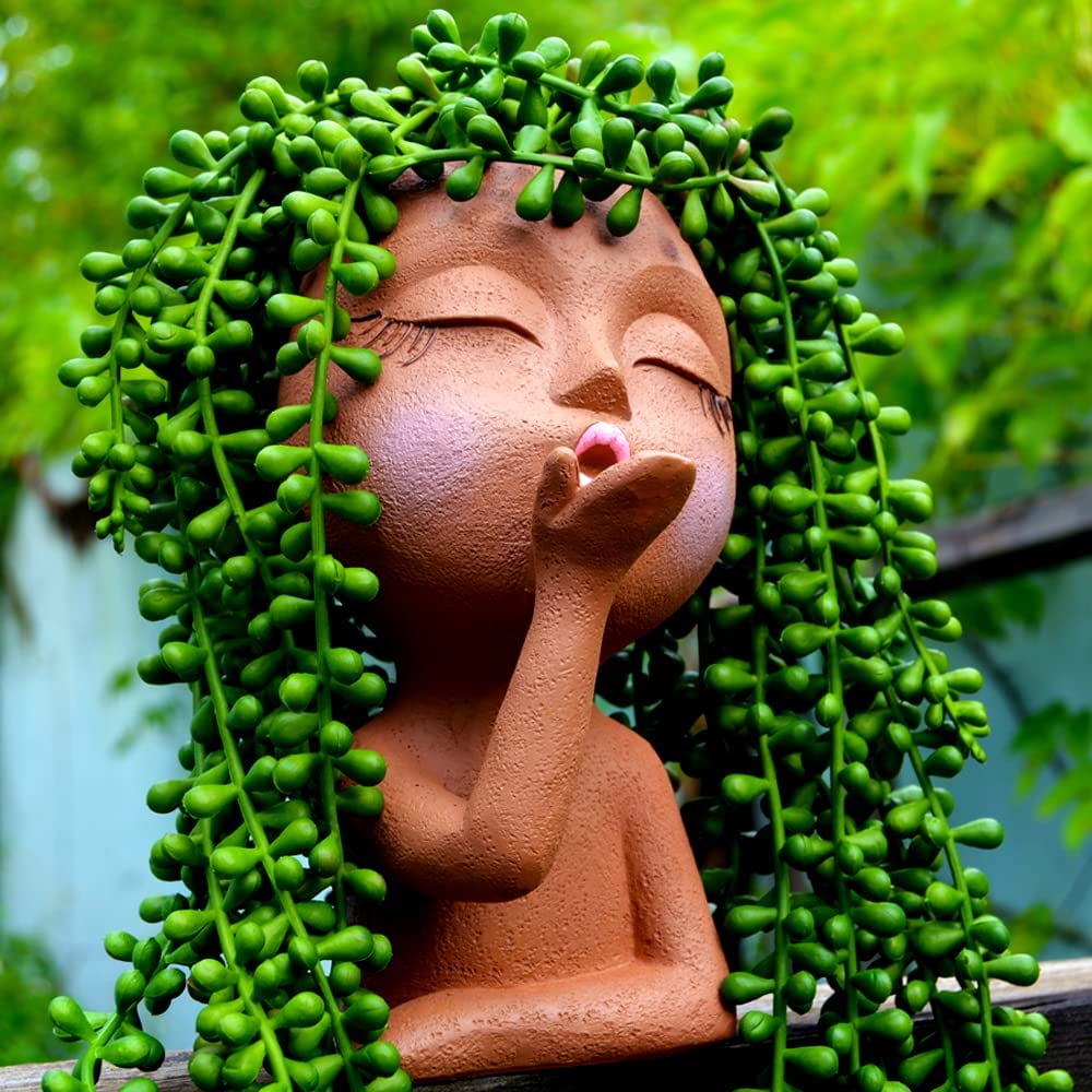 Funny Mini Planter, Kissing Girl Flowerpot, Lady Head Resin Art ...