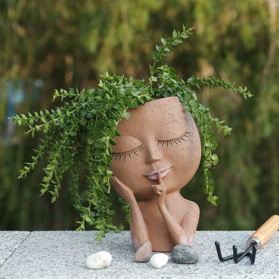 Unique Indoor/Outdoor Face Head Planter, Resin Flower Pot with Drain ...