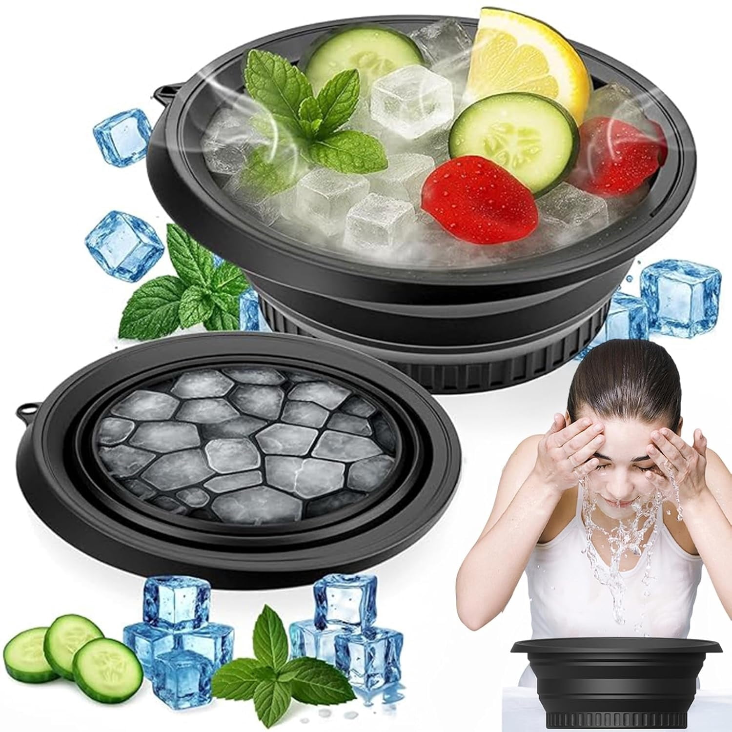 Face Ice Bath Bowl With Built-In Ice Tray, Silicone Ice Bowl Facial ...
